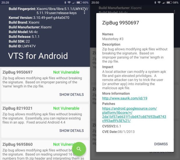 VTS scans Android devices for publicly-known vulnerabilities