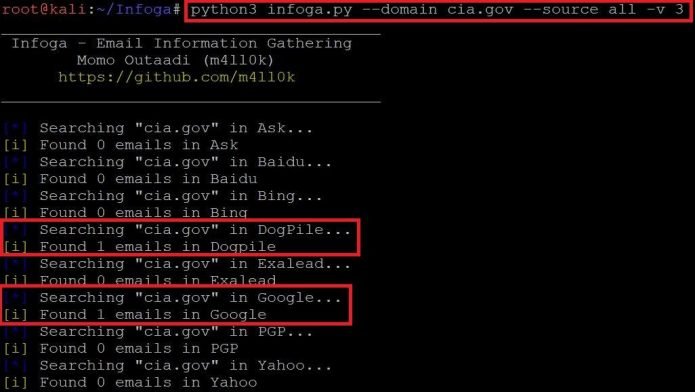 Start hacking any company with Infoga. Simple and effective.
