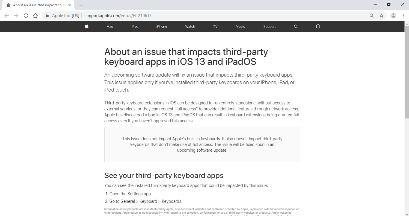 Alert For Apple IOS 13 Users - beware of third party keyboards
