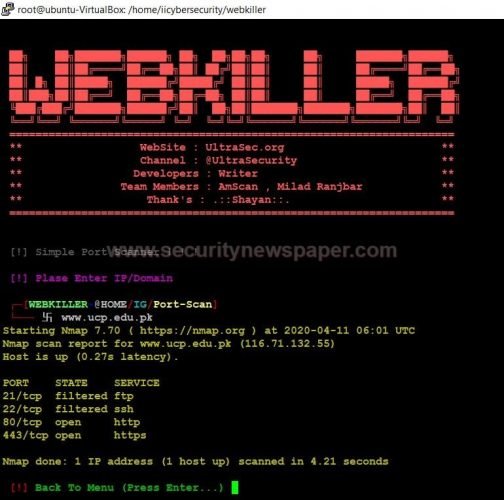 Hack Information of Any Website using WebKiller