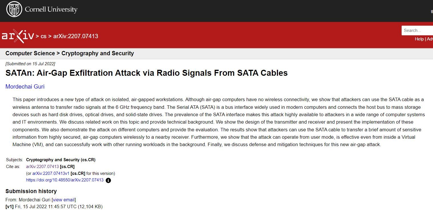New Technique "SATAn" to hack Air-Gapped computers using SATA cables as ...