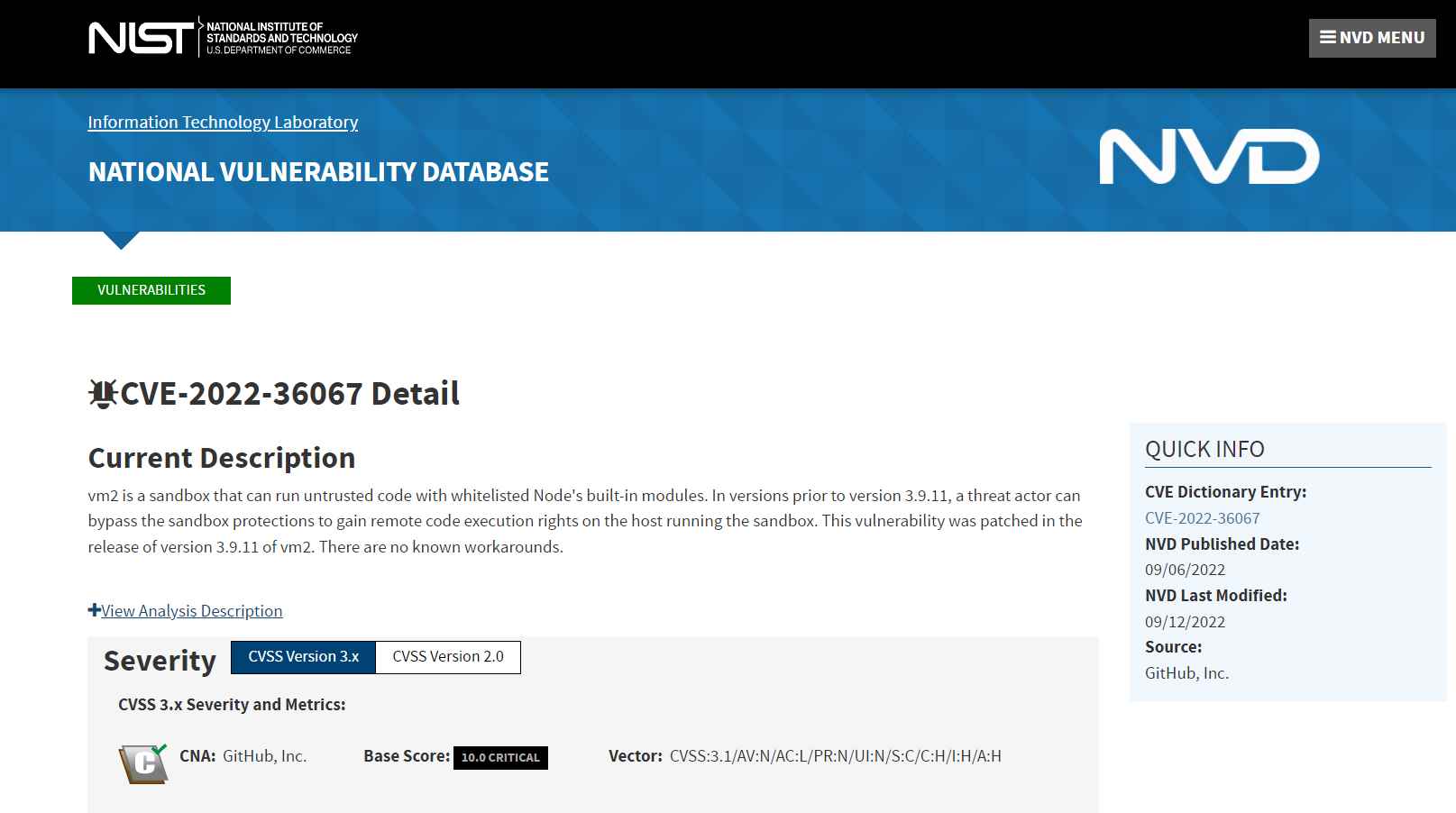Critical Vulnerability With Cvss Score Of 10 0 In Vm2 The Most Popular