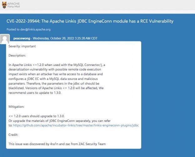 Critical Remote code execution flaw in Apache Linkis