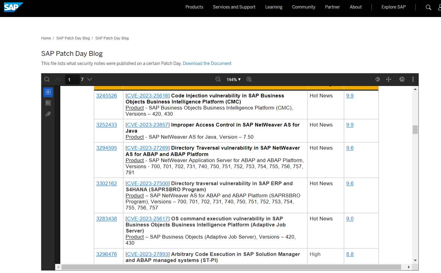 Critical vulnerabilities in SAP with CVSS score > 9.5