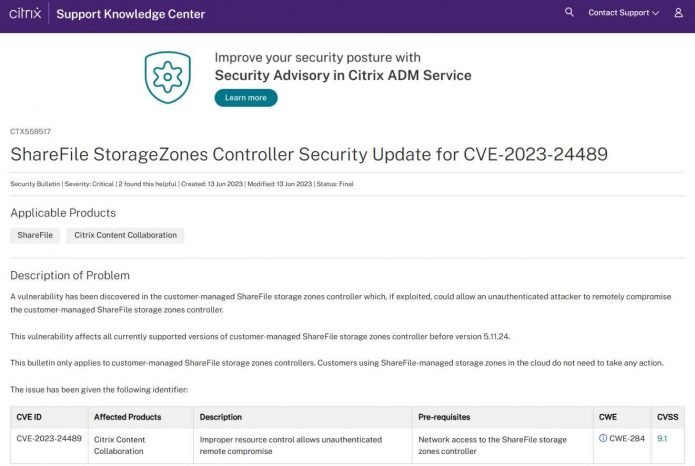 Hack networks using Citrix ShareFile StorageZones Controller using the flaw with CVSS score of 9.1